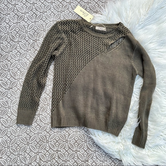 Elan | Sweaters | Elan Sage Green Shoulder Slit Cutout Knit Sweater Nwt ...